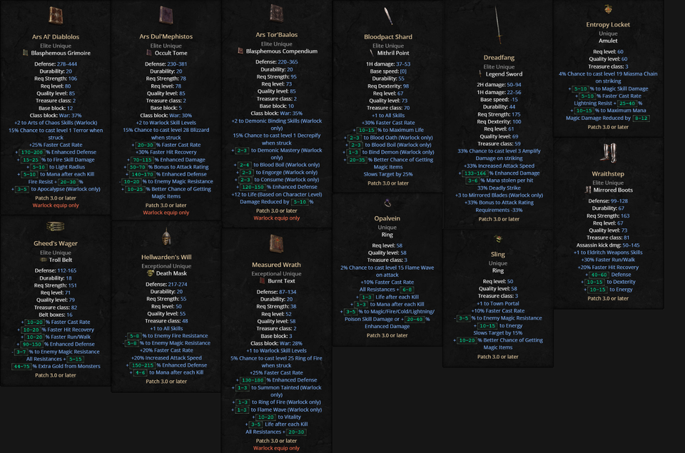 Unique Items Diablo 2 Resurrected D2R Reign of the Warlock PC Ladder ...