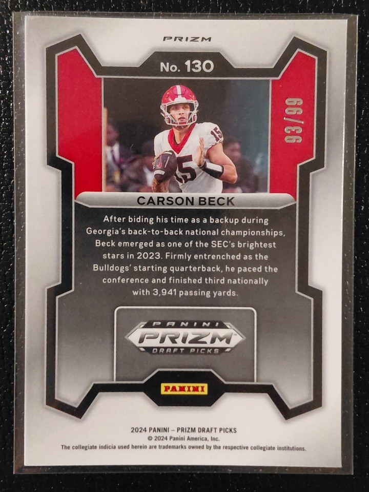 2024 Panini Prizm Draft Picks Carson Beck #130 Blue Ice Prizm /99 | eBay