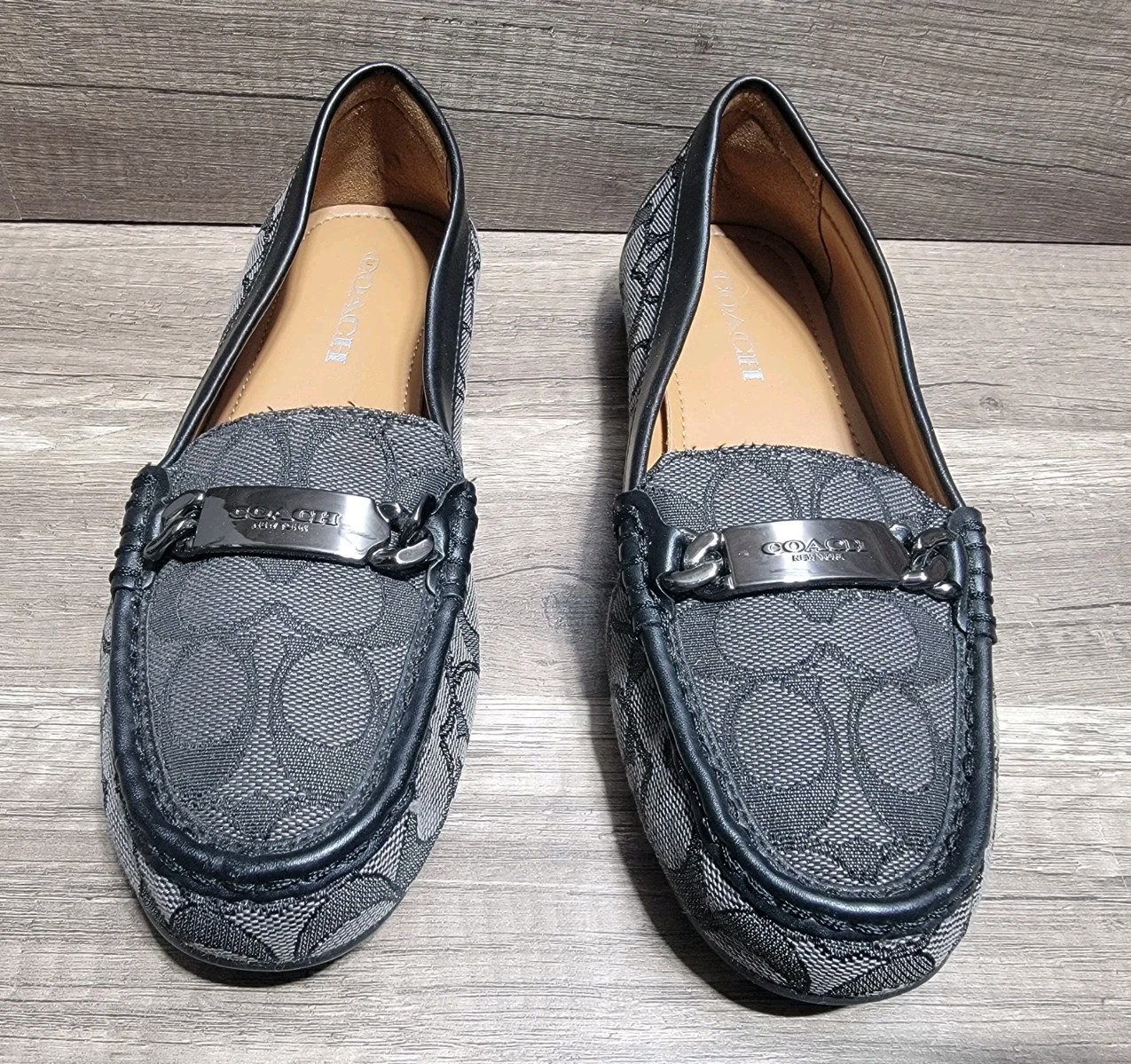 COACH Olive Signature Monogram Loafers Black/Gry Wome… - Gem