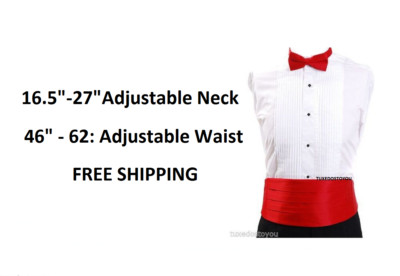 Mens New Big Tall Adj. XL 46"- 62" Waist Red Satin Cummerbund Bow 27 ...