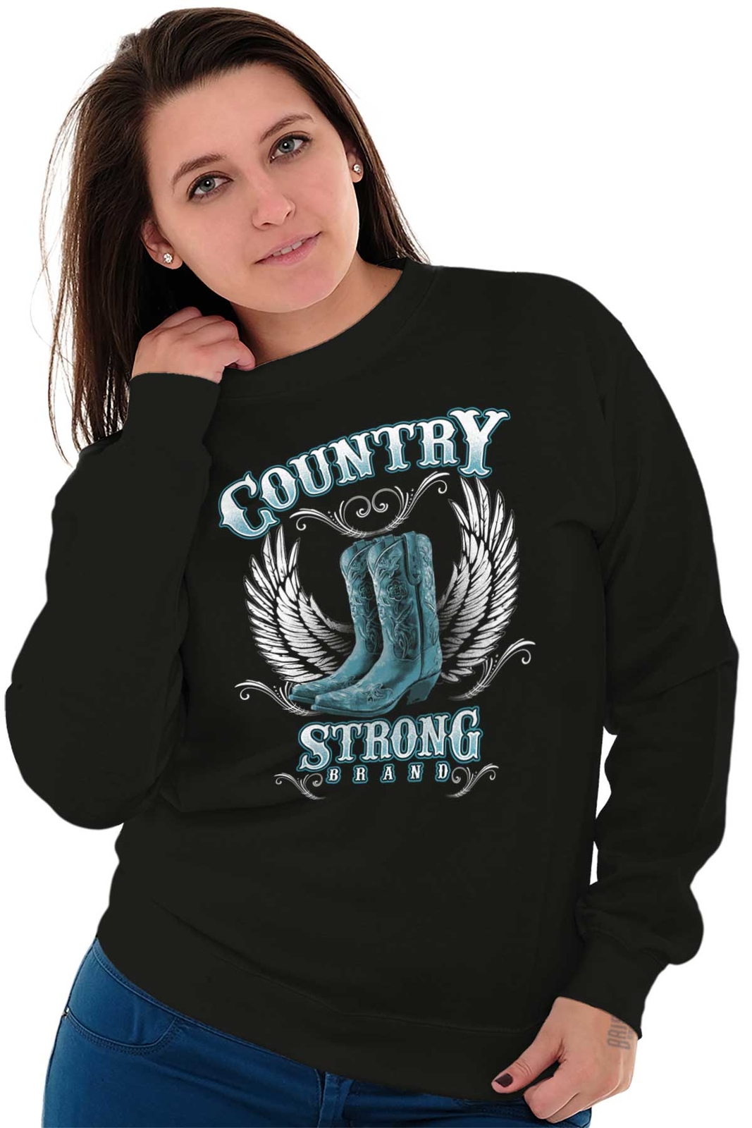 Cool Country Strong Brand Cowboy Boots Wings Womens or Mens Crewneck ...