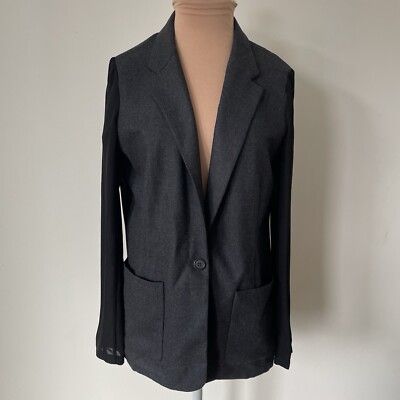 Theory Shatrice Color Block Mixed Media Wool Silk Gray Black Blazer ...