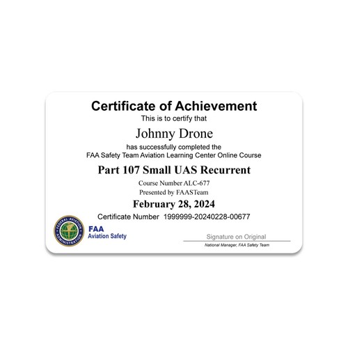 Drone FAA UAS Certificate of Registration - Part 107 Pilot ID Card for ...
