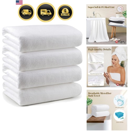 Microfiber Bath Towels Set of 4 Absorbent Quick Drying Soft White | eBay