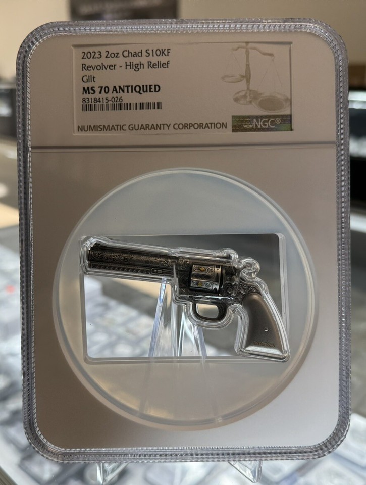 2023 Chad 2 oz Silver Revolver Gun Shaped Antiqued High Relief Coin ...