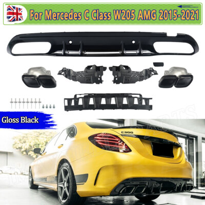 C43 C63 AMG Rear Diffuser For 2015-21 Mercedes W205 S205 Exhaust Black ...