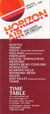 Horizon Air timetable 1982/08/15 | eBay