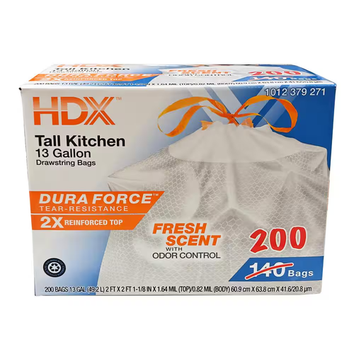 HDX 13 Gallon Reinforced Top Drawstring Fresh Scented Tall Kitchen ...
