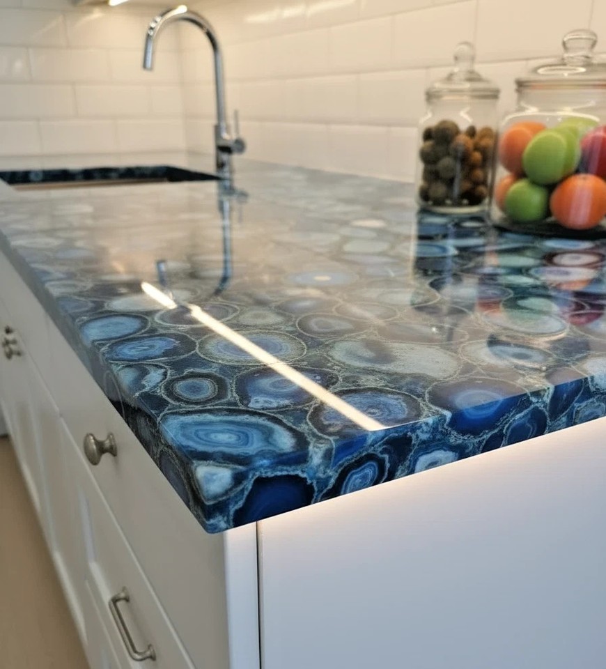 Natural Blue Agate Stone Custom Kitchen Countertop Slab Handmade for ...
