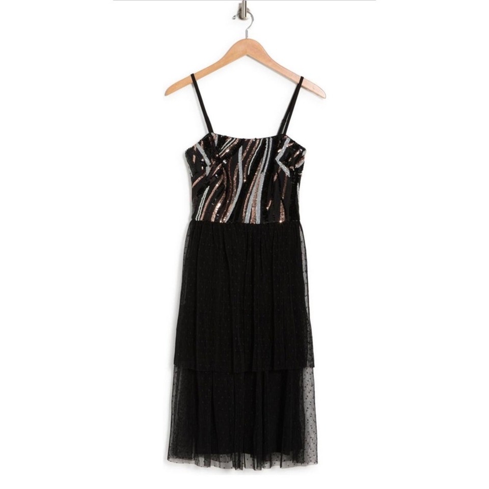 DRESS THE POPULATION Kady Block Tier Sequin Cocktail Dress Size XS NWT ...