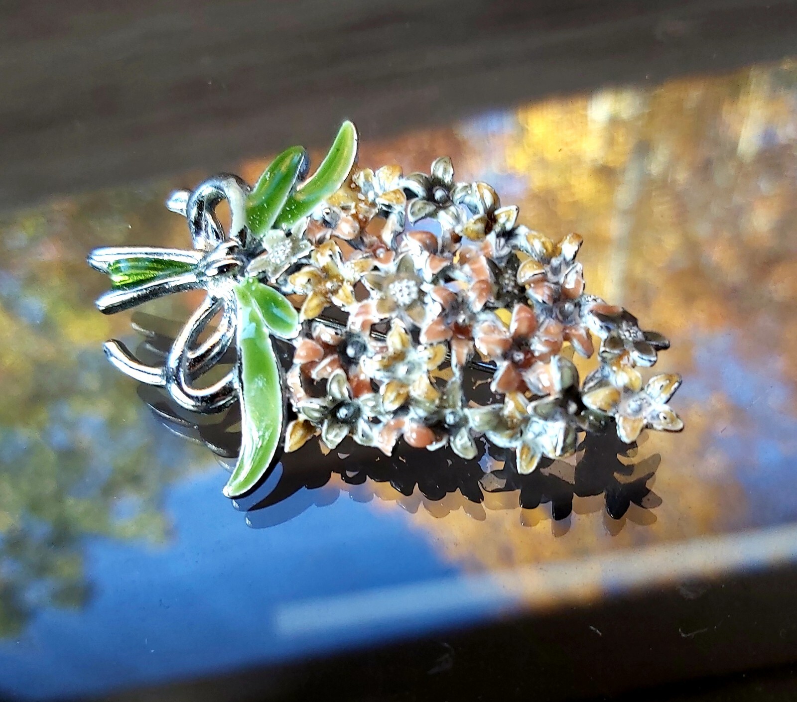 Vintage Enamel Lilac Flower Pin Brooch - Gem