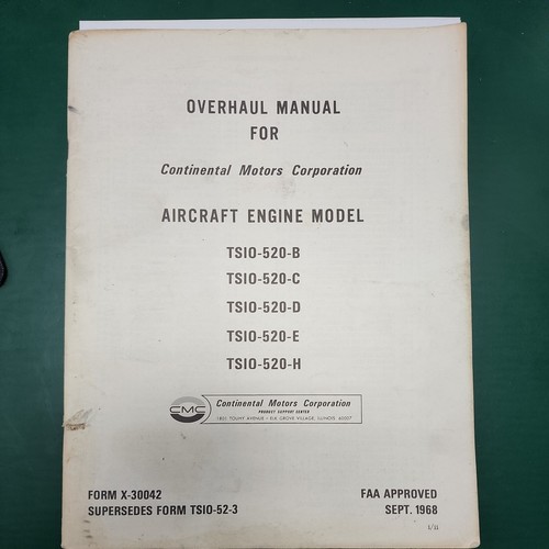 Continental Motors Aircraft Engines TS10- 520 B C D E H Overhaul Manual ...