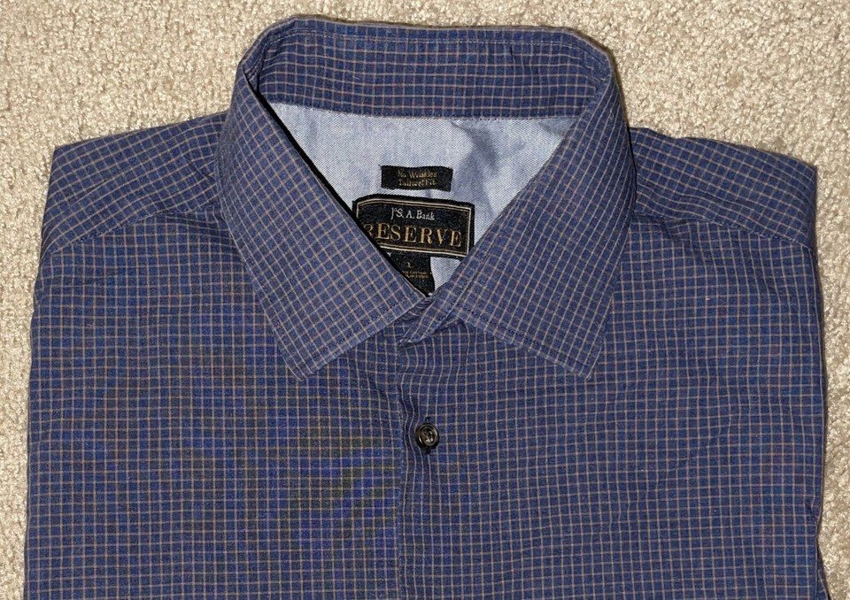 Mens Jos A Bank Reserve Long Sleeve Checked Button Up Shirt Large - EUC ...