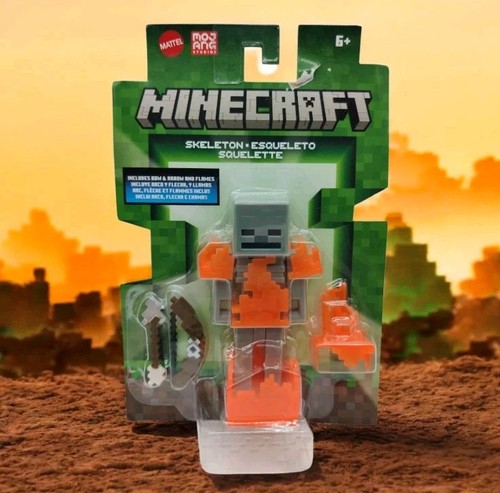Minecraft Build-a-Portal Figure FLAMING SKELETON Bow & Arrow 2024 Worn ...