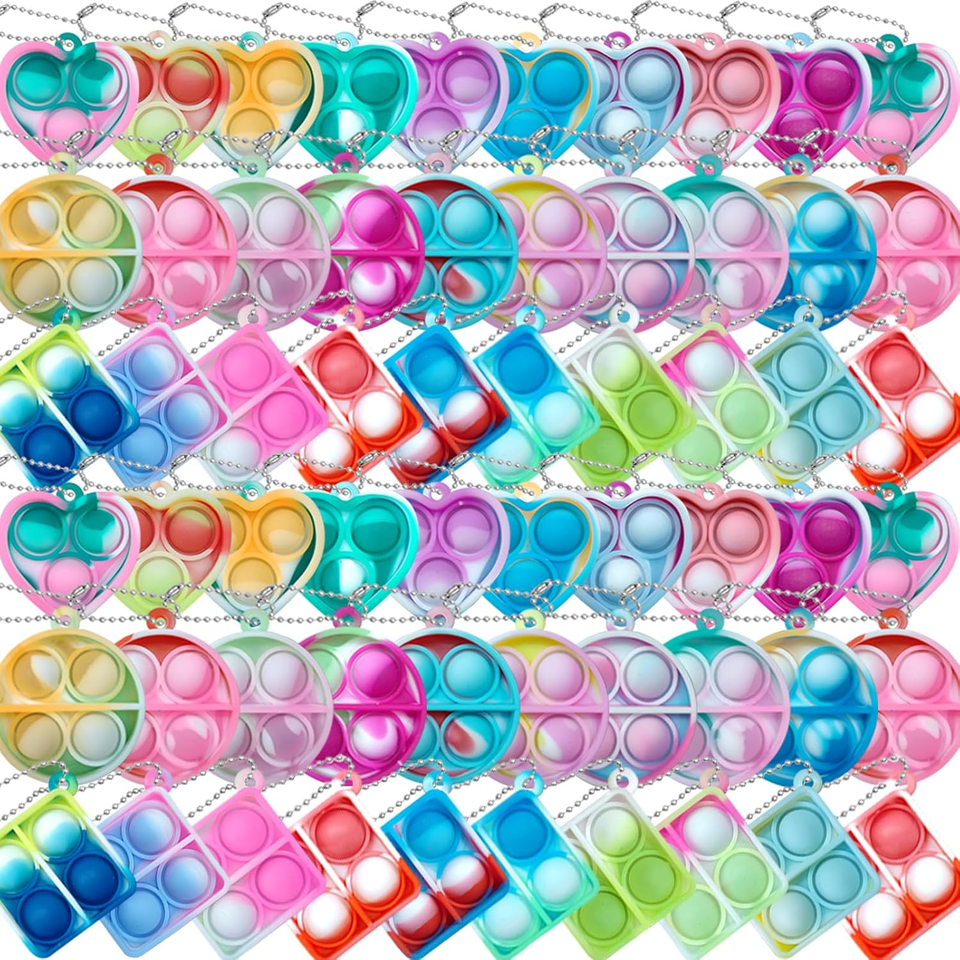 Pop Fidget Keychain 60 Pack ,Mini Fidget Toys Bulk ,Sensory Toys for ...