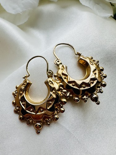 VINTAGE S 9ct GOLD SPIKED GYPSY CREOLE HOOP PAIR EARRINGS. Hallmarked ...