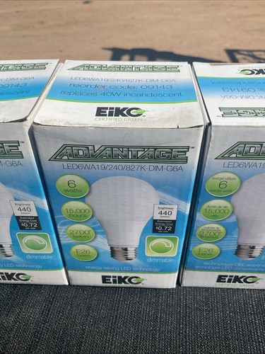 3 New EiKo Advantage 6W LED Light Bulbs 2700K E26 440lm 15,000hrs Dimmable | eBay