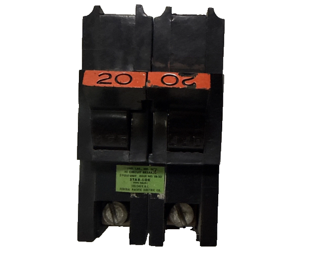 FPE Federal Pacific 2-Pole 20A NC Breaker Stab Lok HACR Full Size 1 ...