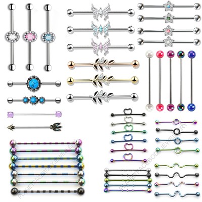 Gem Industrial Scaffold Ear Piercing Bar Barbell Surgical Steel | eBay