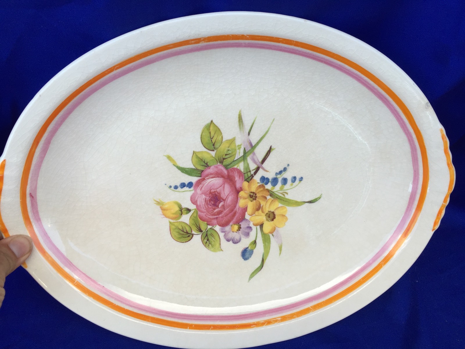 ANTIQUE Primitive Paden City West Virginia Shell Krest DINNER PLATTER ...