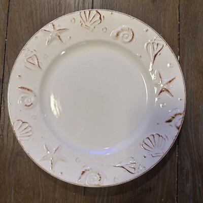 Thomson Pottery Hampton Nautical Dinner Plate Rustic Ivory Sea Shells ...
