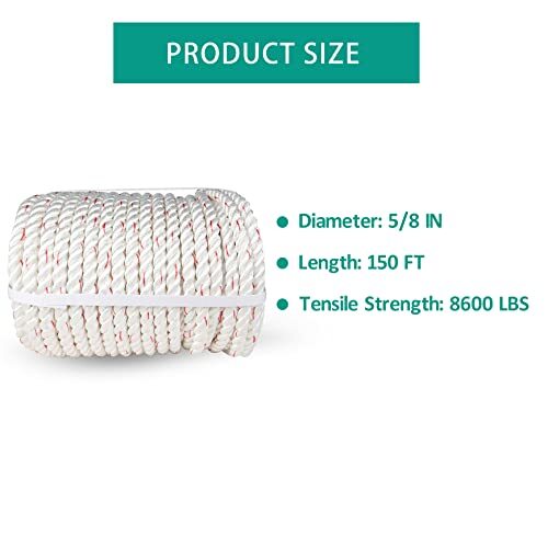 5/8 In 150 Ft Braided Rope 8600 Lbs Breaking Strength High Force ...