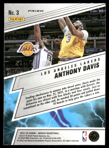 Anthony Davis Lakers #3 2022-23 Panini Mosaic Green Thunder Lane ...