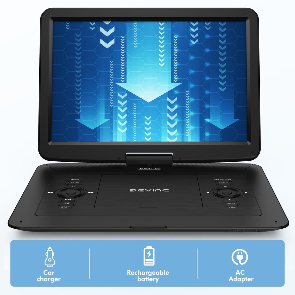 TENKER 17.9" Portable DVD Player w/ 15.6" HD Swivel Screen Rechargeable ...