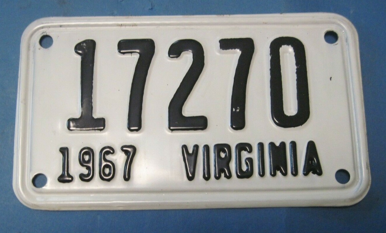1967 Virginia Motorcycle License Plate never used | eBay