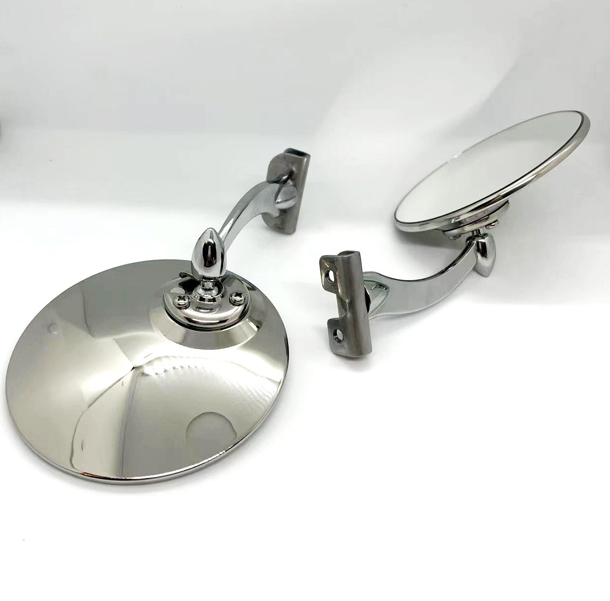 2 X UNIVERSAL 4" CLAMP ON ROUND LUCAS STYLE CLASSIC CAR WING MIRRORS ...