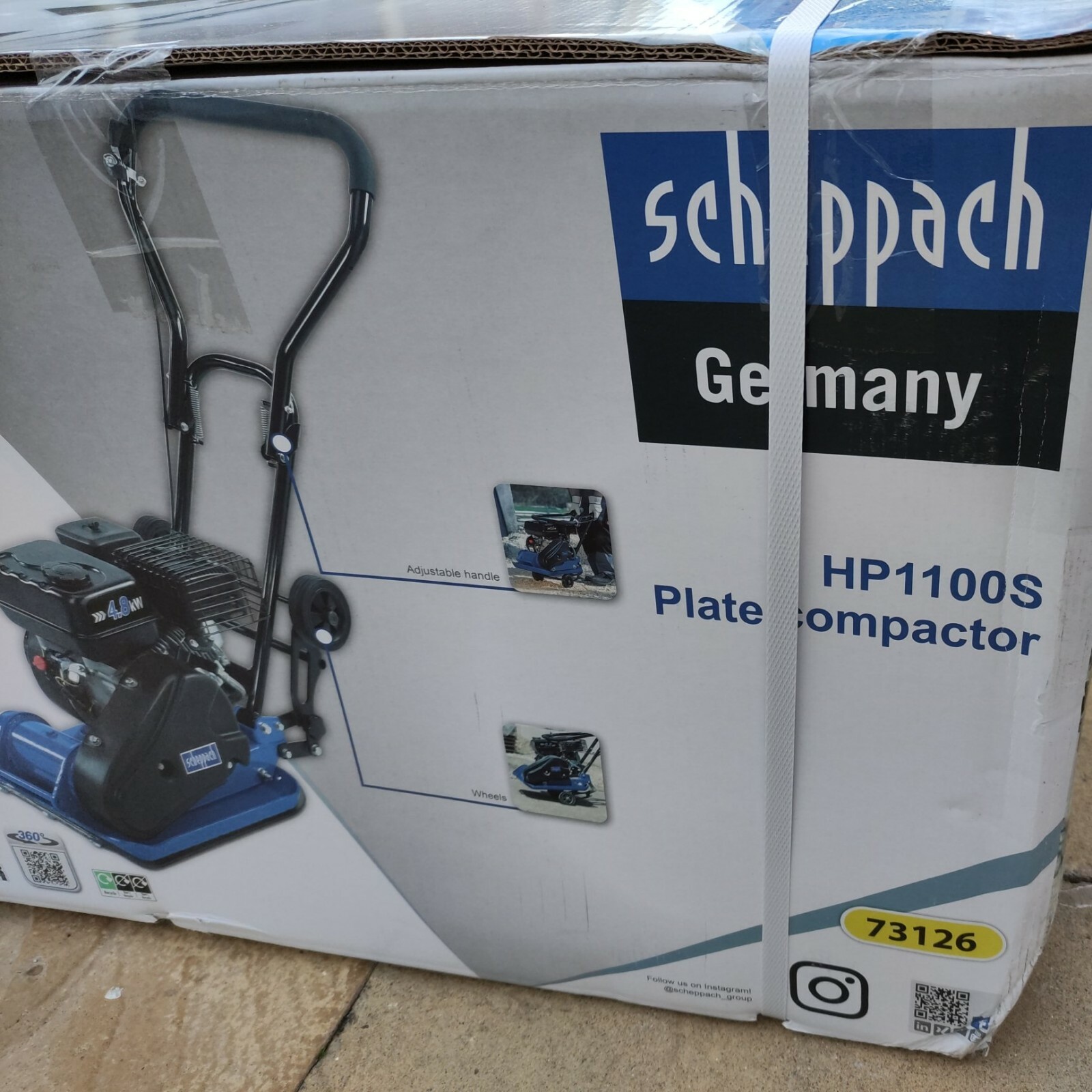 Scheppach HP 1100S Wacker Plate Compactor 6.5 HP With Block Paving Pad ...