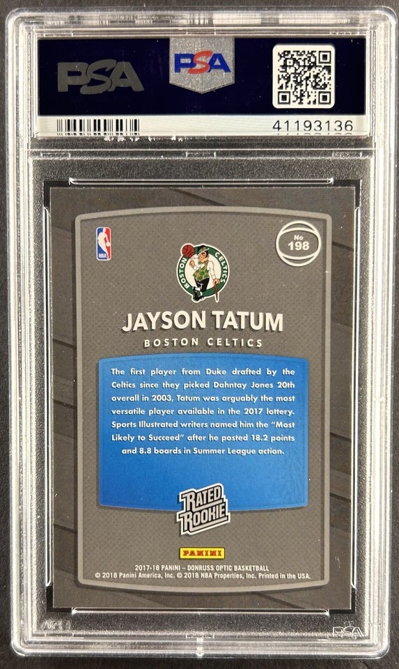 Jayson Tatum 2017 Panini Donruss Optic Red/Yellow Rookie #198 PSA 10 ...