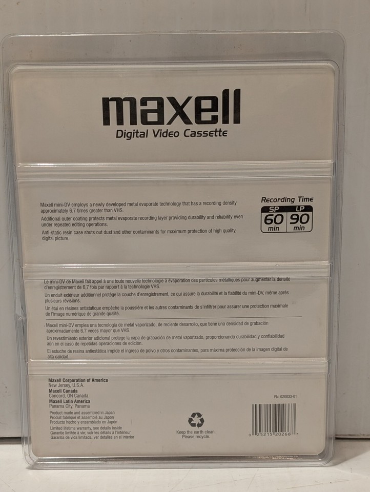 Maxell Mini DV 60 Min Digital Video Cassette Blank Tapes 8 Pack New ...