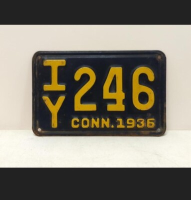 1936 Connecticut License Plate EE 314 Conn. CT Tag Original Blue Yellow ...