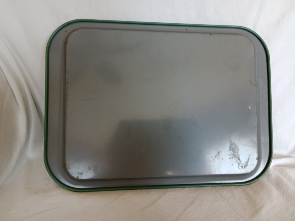 Rare Vintage Metal Tv Serving Tray Teal Green Gold White 10.75"x 14.75 ...