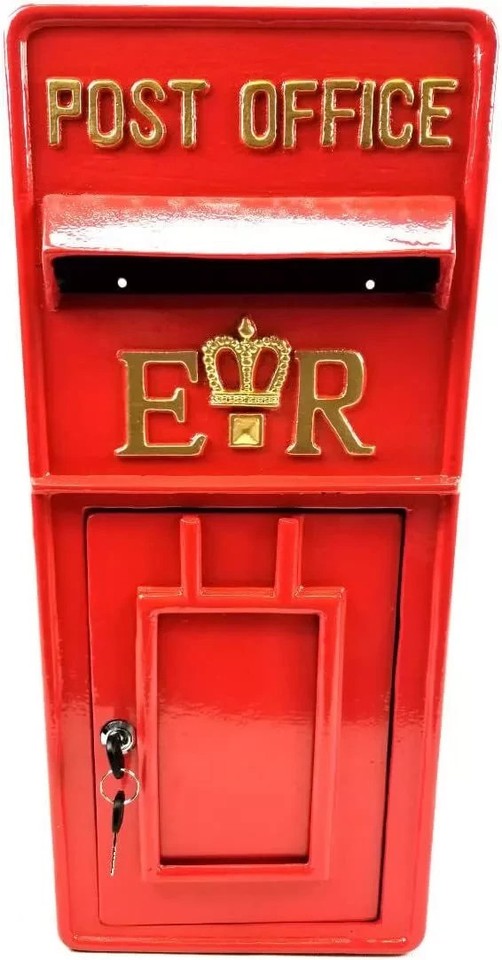 Post Box Red ER with Lock Wall Mounted Royal Mail Design Mailbox Large ...