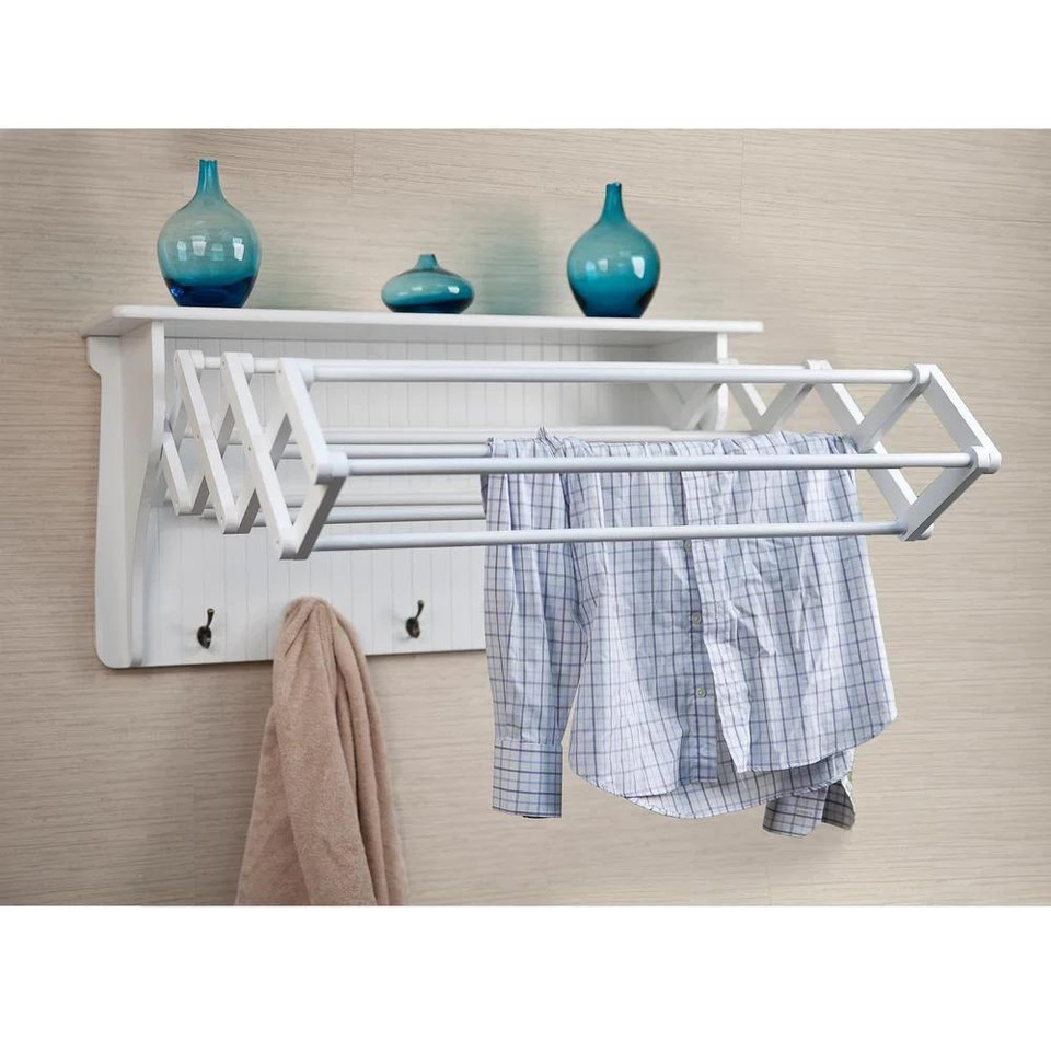 Laundry Clothes Drying Rack 36 in. White Wall Retractable Accordion ...