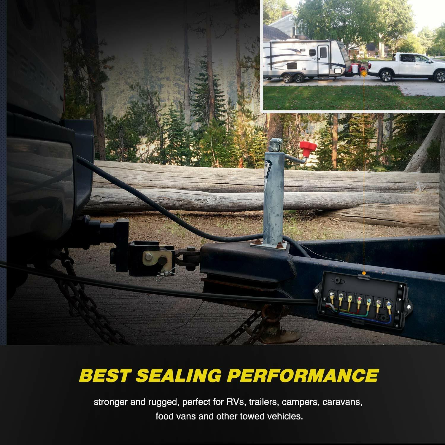 Nilight 7 Way Trailer Plug with Junction Box Connector Cable Wiring ...