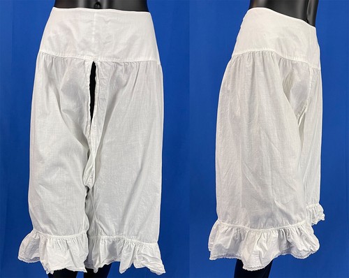 Victorian White Cotton Crotchless Split Drawers Pantalettes Pantaloons ...