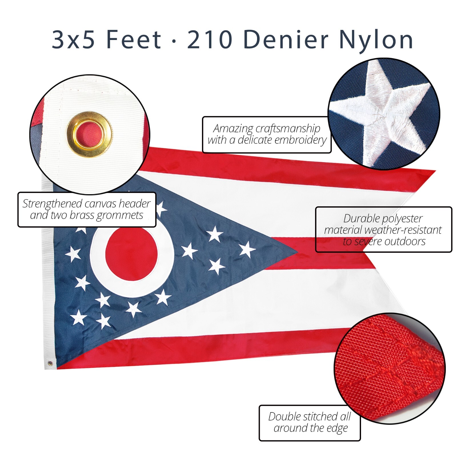 Anley EverStrong Ohio State Flag 3x5 Ft Nylon Embroidered Ohio OH State ...