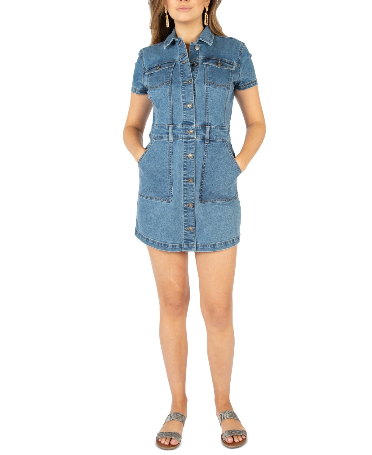 Rewash Women's Juniors' Size XS Denim Collared Button Front Mini Dress ...