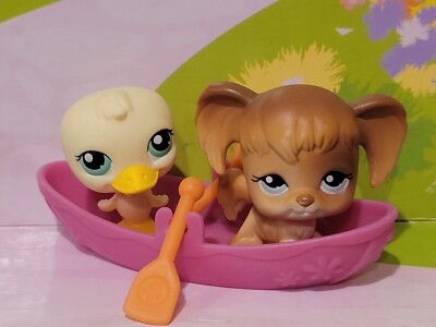 AUTHENTIC VINTAGE LITTLEST PET SHOP SPANIEL #200 & DUCK #199 WITH BOAT ...