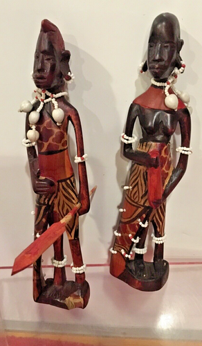 African Masai Kenyan Tribe Shells Beads Spear Wood Carved 2 Warrior ...