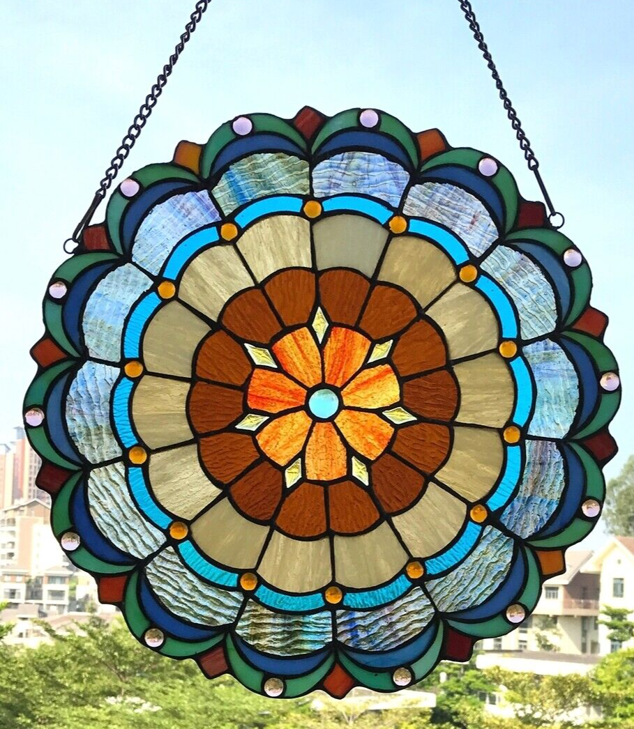 18" Round Stained Glass Window Hanging Panel Suncatcher | eBay
