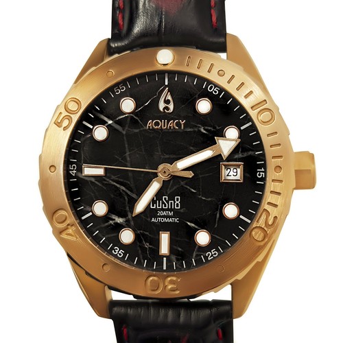 Aquacy Bronze CuSn8 Men's Black Marble Stone Dial Watch Automatic 200M ...