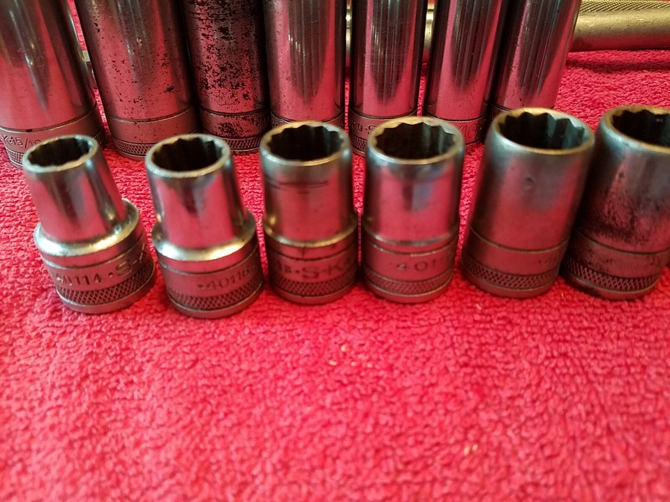SK TOOLS SK WAYNE SK 1/2" DRIVE SAE SOCKET SET 27 PC 12 PT W/METAL BOX ...