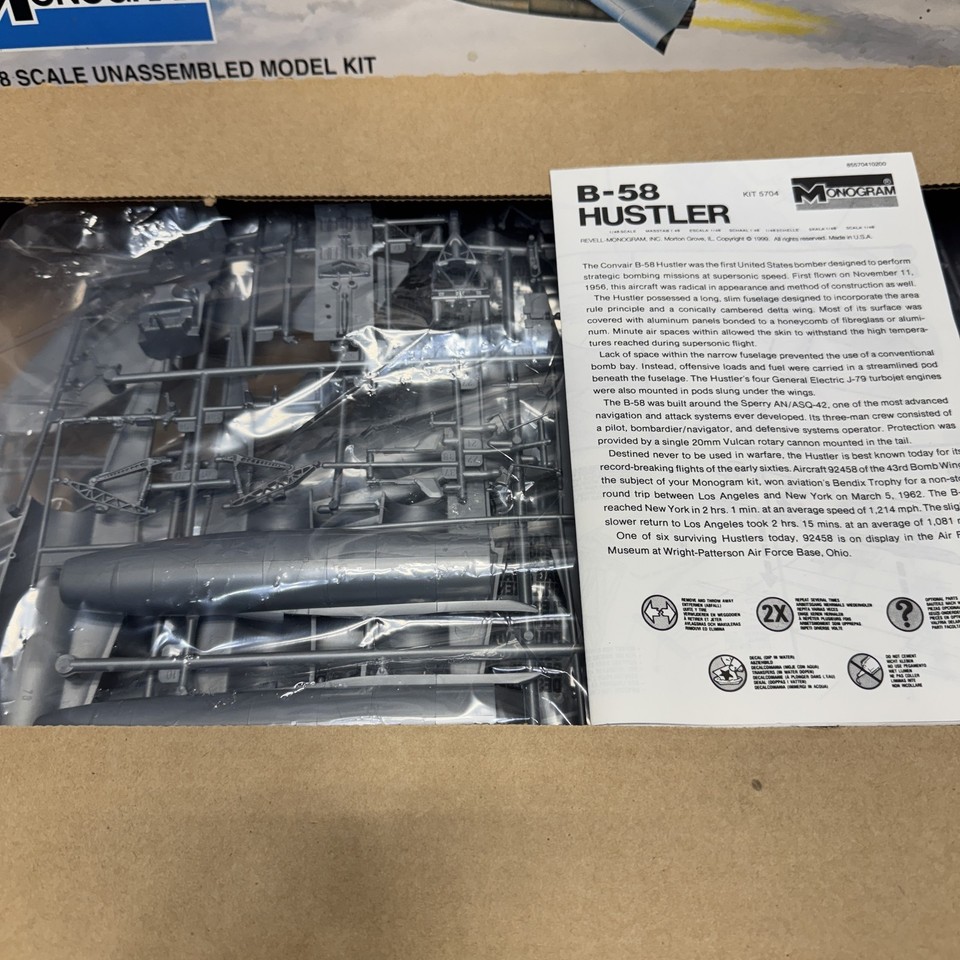 Vintage Monogram B-58 Hustler Model Kit 1/48 Scale USAF Jet Bomber 1999 ...