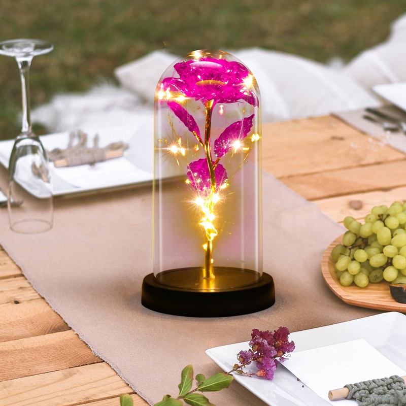 Pink Rose Enchanted Crystal Flower Dome Rose LED Light Up Rose Gifts ...