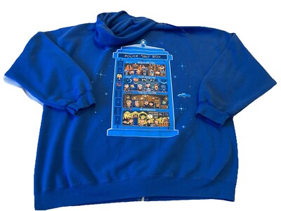 Doctor Who Tardis 8-bit Full Zip Up Hoodie 2XL XXL Dr Blue Sweatshirt ...