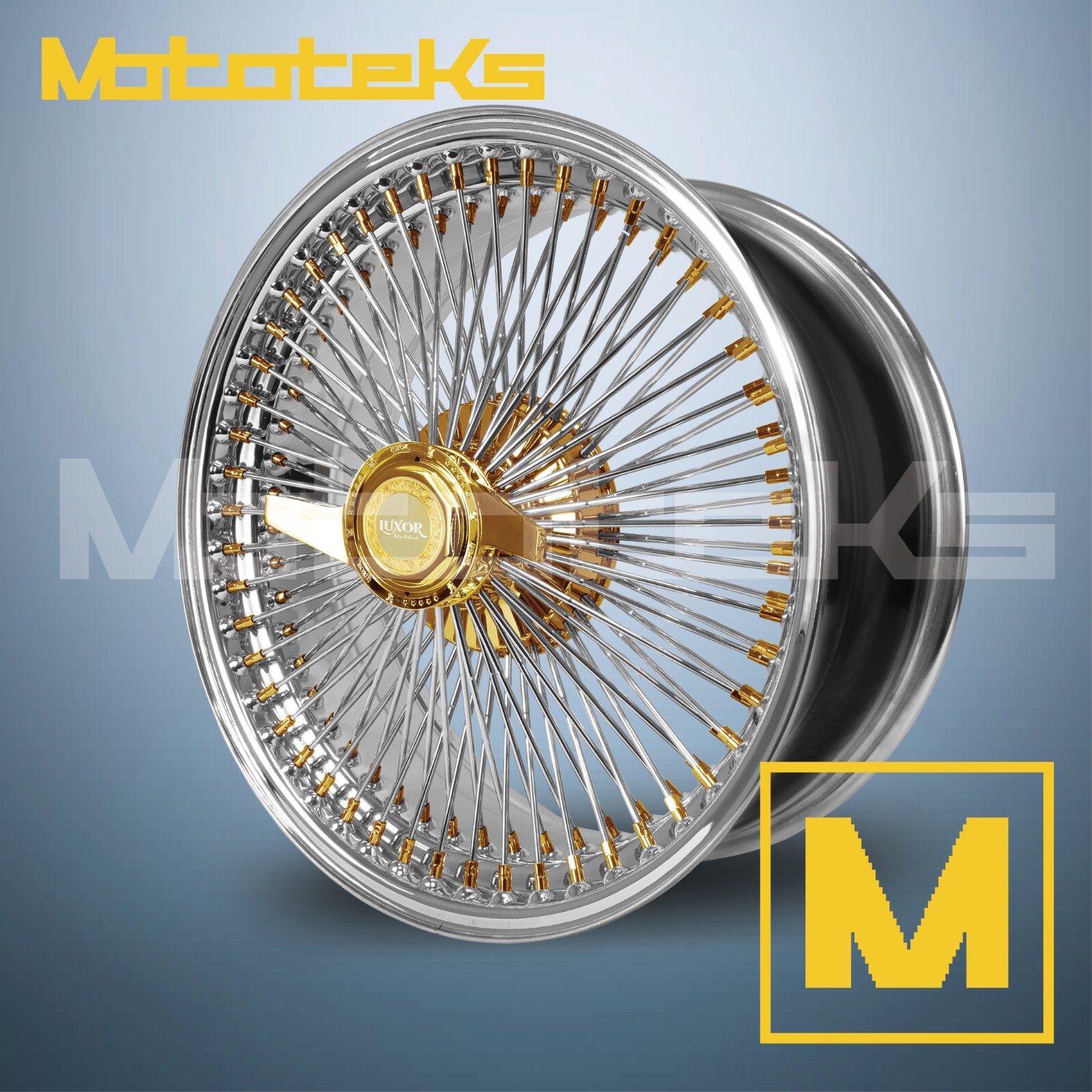 17X8 LUXOR WIRE WHEELS 100 STRAIGHT FWD RIMS 24K TRIPLE GOLD WHEEL SET ...